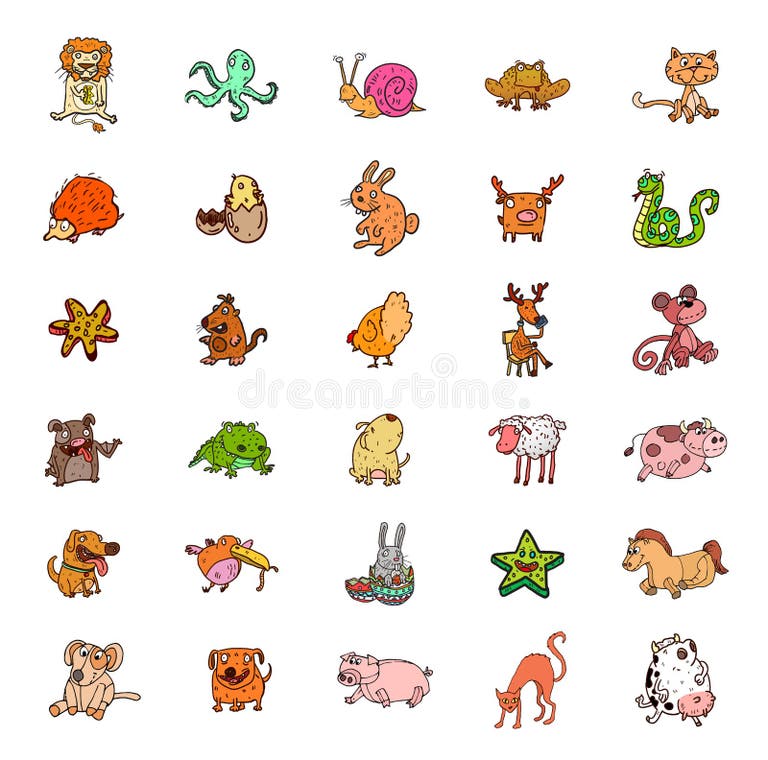 Set of Cartoon Vector Animals Stock Vector - Illustration of farm ...