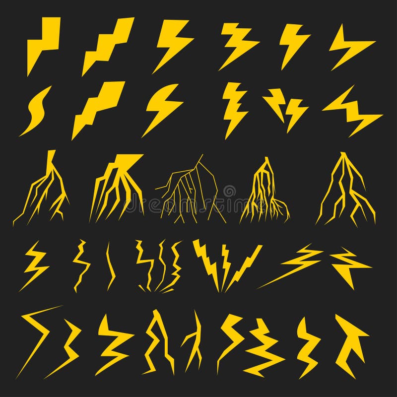 Set of Cartoon Vector Lightning Collection with Different Shapes Stock ...