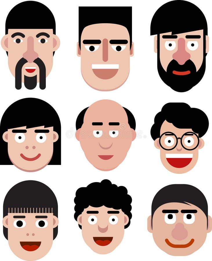 Set of Cartoon Vector Men Faces in Very Simple Style Stock Illustration ...