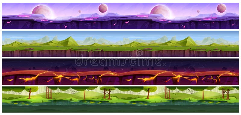 Set of Seamless Runner Lava Surface Background Stock Illustration ...