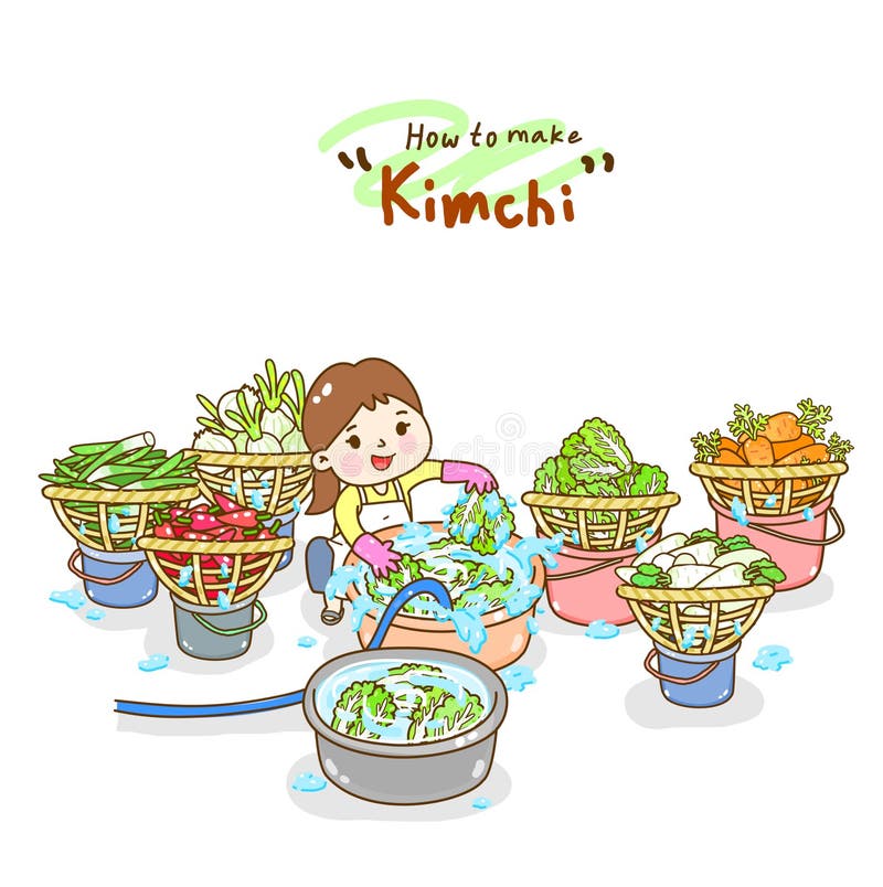 Set Cartoon Washing Vegetable Character. Stock Illustration ...