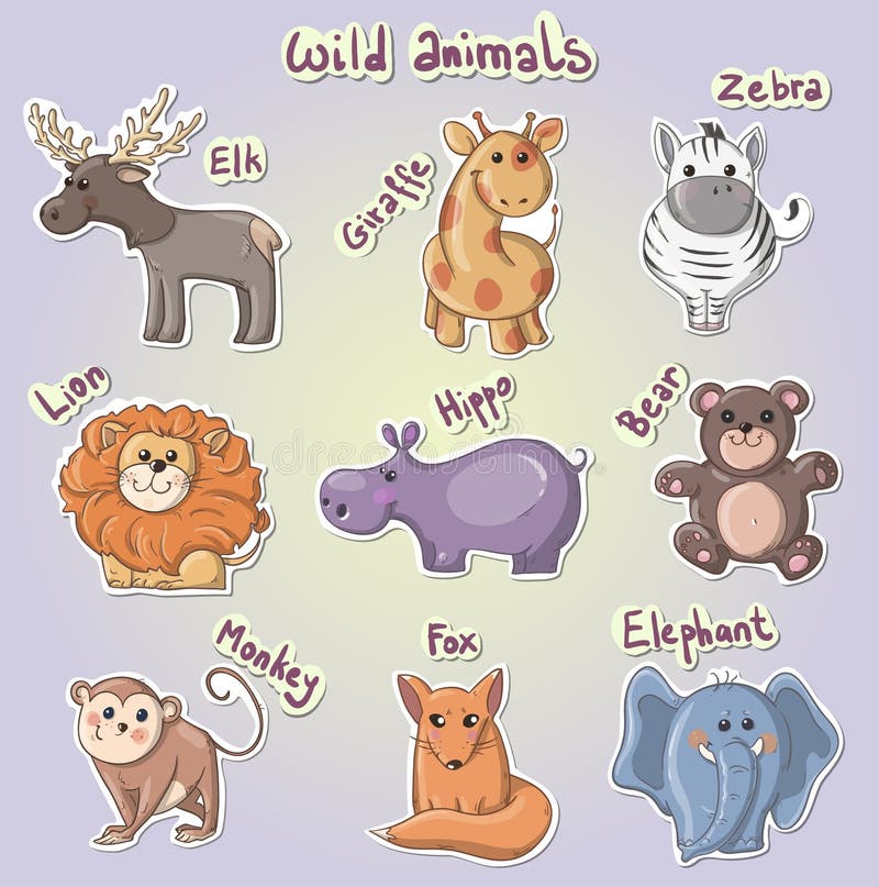 Set of Cartoon Wild Animals Vector Illustration Stock Vector ...