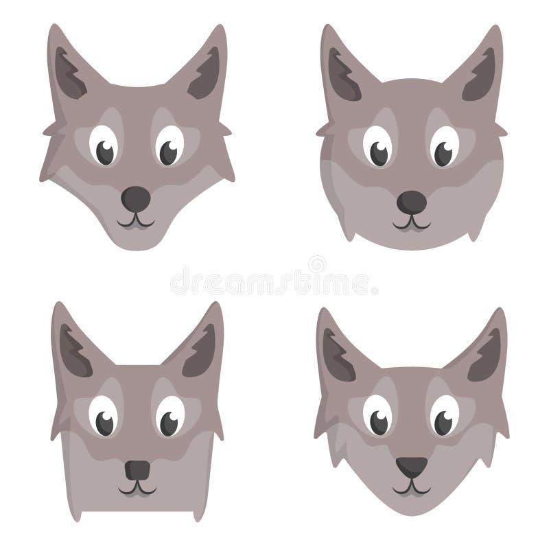 Set of Wolves in Different Angles and Emotions in Cartoon Style. Vector ...