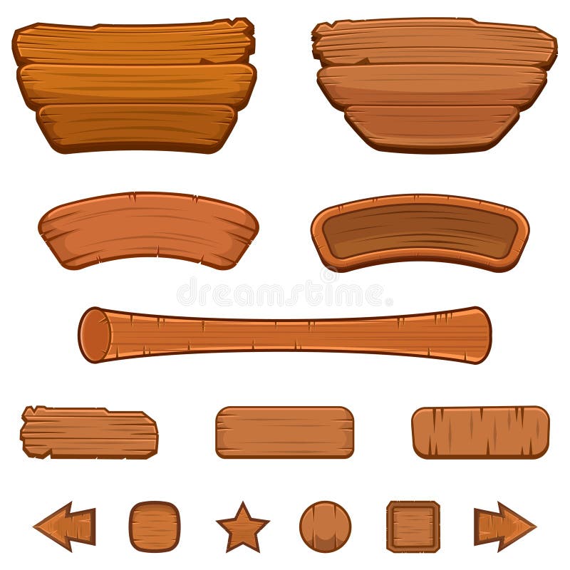 Set of Cartoon Wooden Buttons, Vector Illustrator Stock Vector ...