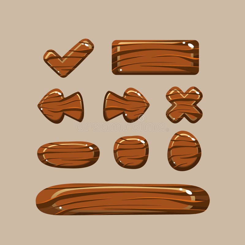Set of Cartoon Wooden Buttons Stock Vector - Illustration of graphic ...