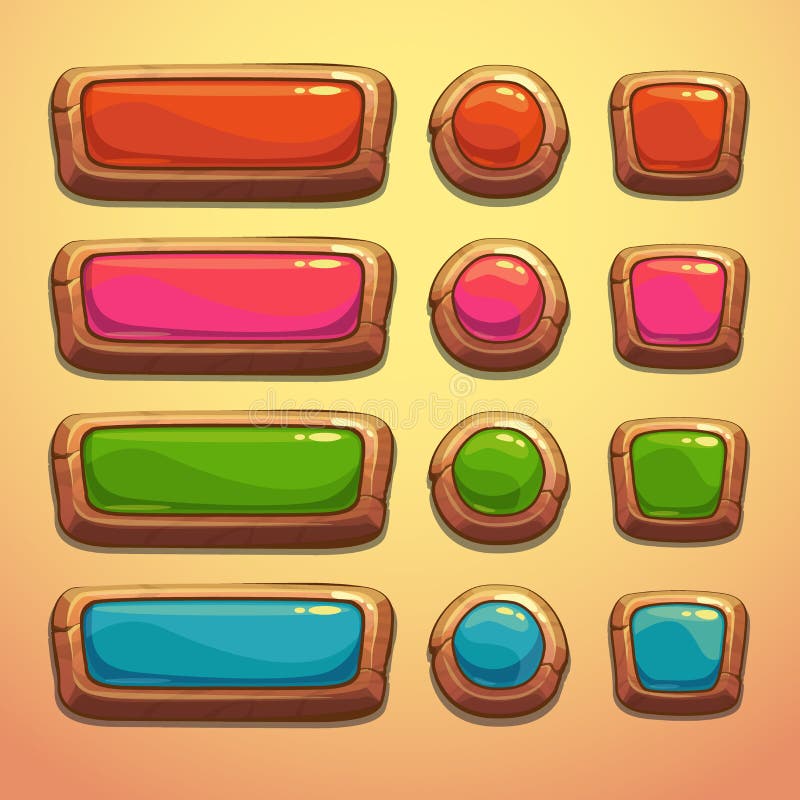 Set of Cartoon Wooden Buttons Stock Illustration - Illustration of ...