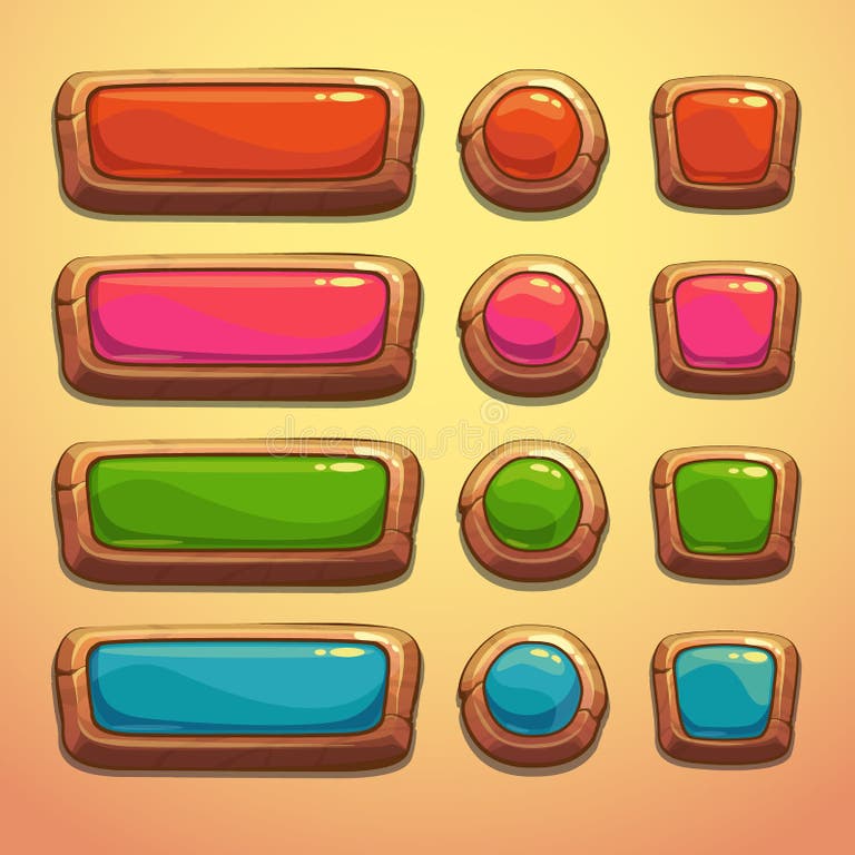 Set of Cartoon Wooden Buttons Stock Illustration - Illustration of ...