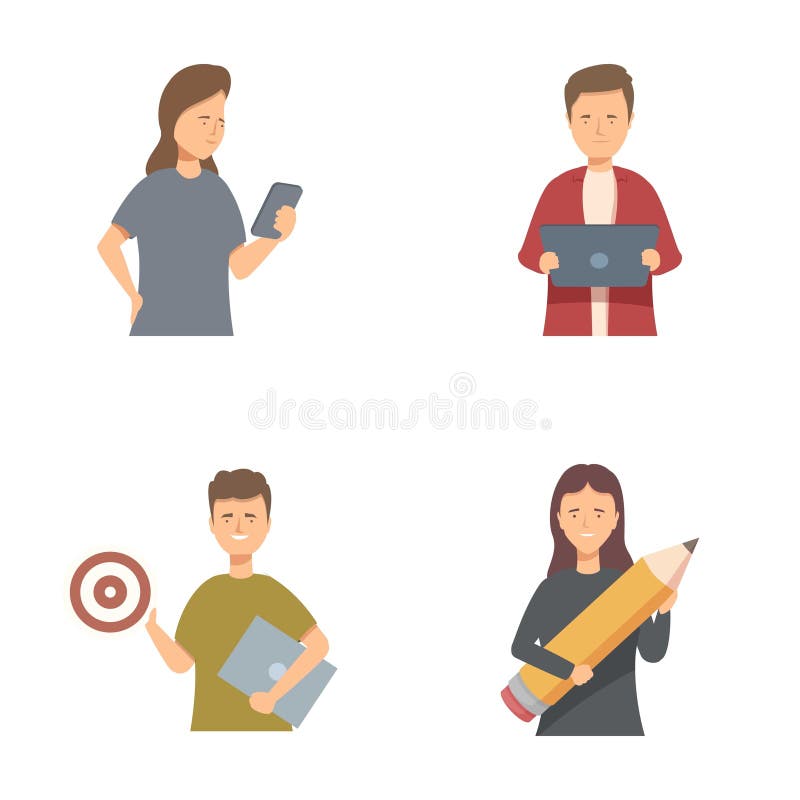 Set of Cartoon Young Professionals Using Tools Stock Vector ...
