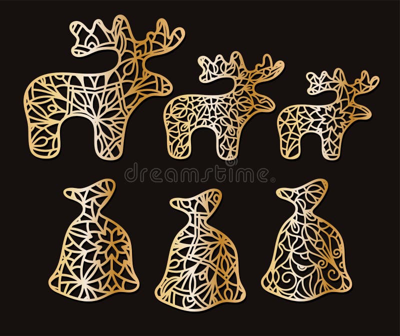 Stylized Reindeer or Elk in Pattern with Snowflakes - Blue Nordic Motif ...
