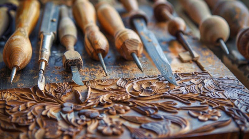 A Set of Carving Tools Carefully Etching Intricate Designs into a Piece ...