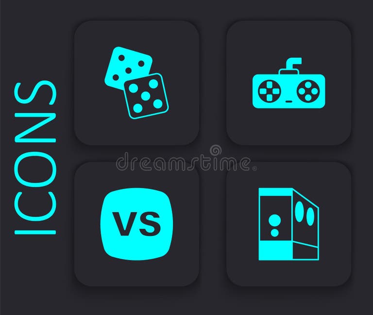 Set Case of Computer, Game Dice, Controller or Joystick and VS Versus ...