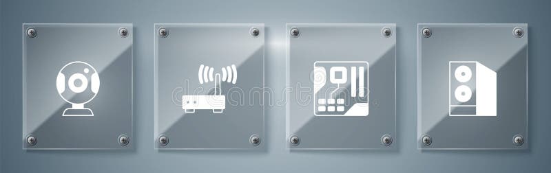 Set Case of Computer, Motherboard Digital Chip, Router and Wi-fi Signal ...