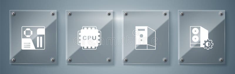 Set Case of Computer, , Processor with CPU and Motherboard Digital Chip ...