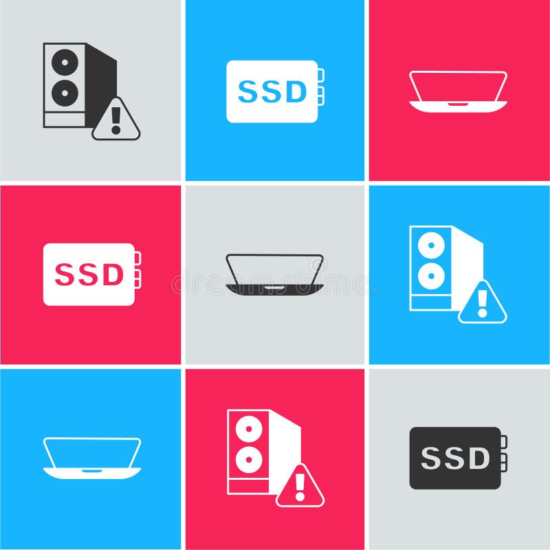 Set Case of Computer, SSD Card and Laptop Icon. Vector Stock Vector ...