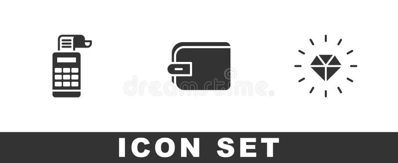 Set Cash Register Machine, Wallet and Diamond Icon. Vector Stock Vector ...