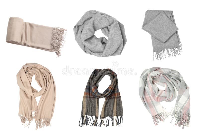 Set Cashmere Scarfs Isolated White Top View Stock Photos - Free ...