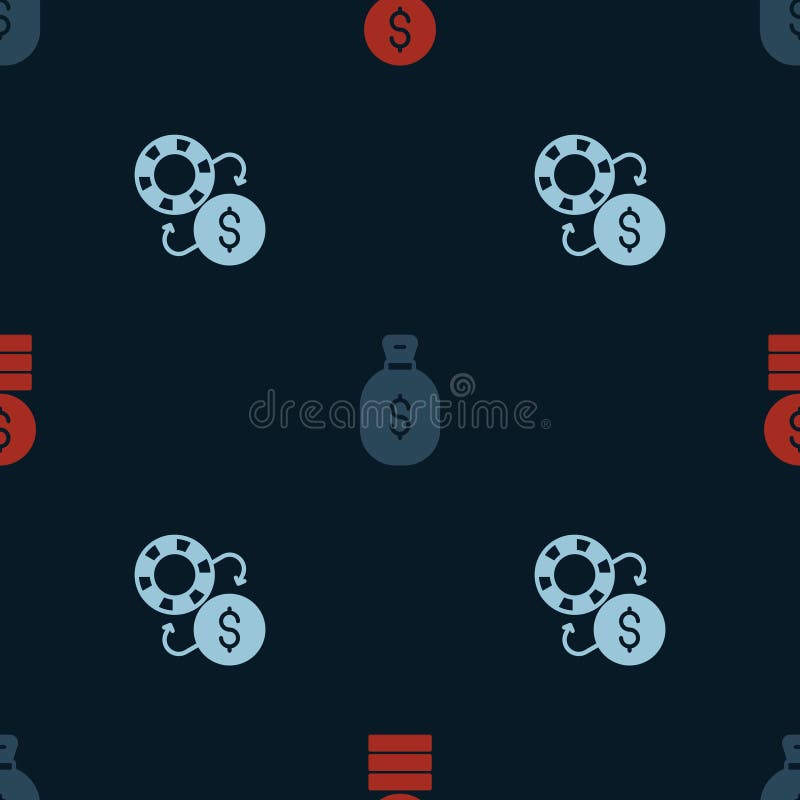 Set Casino Chip with Dollar, Money Bag and Chips Exchange on Seamless ...