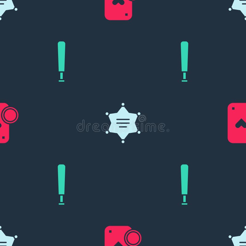 Set Casino Chip and Playing Cards, Hexagram Sheriff and Baseball Bat on ...