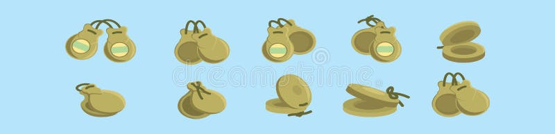 Set of Castanets Cartoon Icon Design Template with Various Models ...