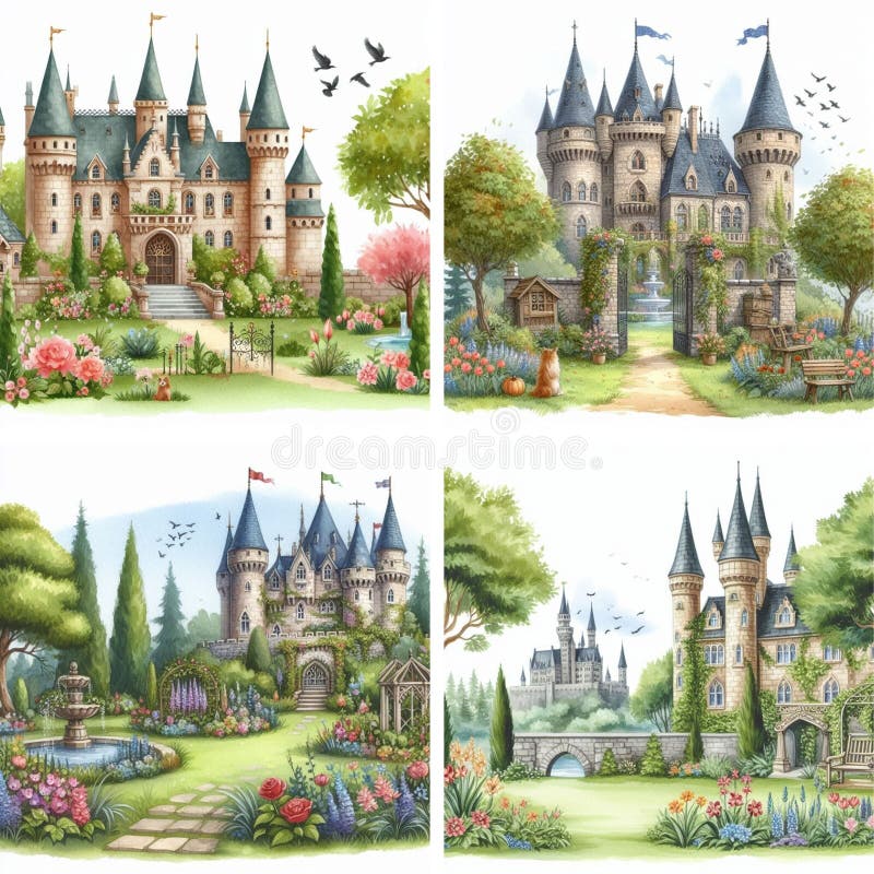 Set of Castle Illustrations Stock Illustration - Illustration of estate ...