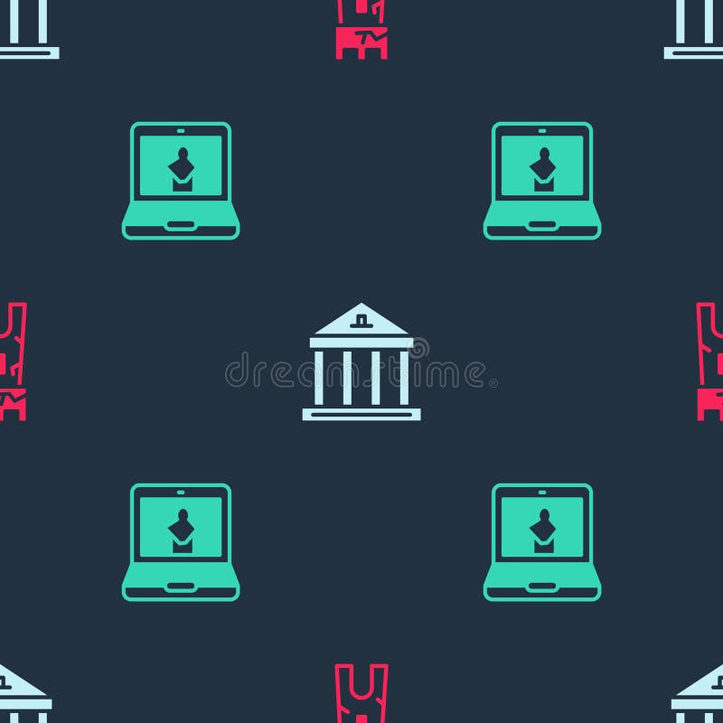 Set Castle Tower, Museum Building and Online Museum on Seamless Pattern ...