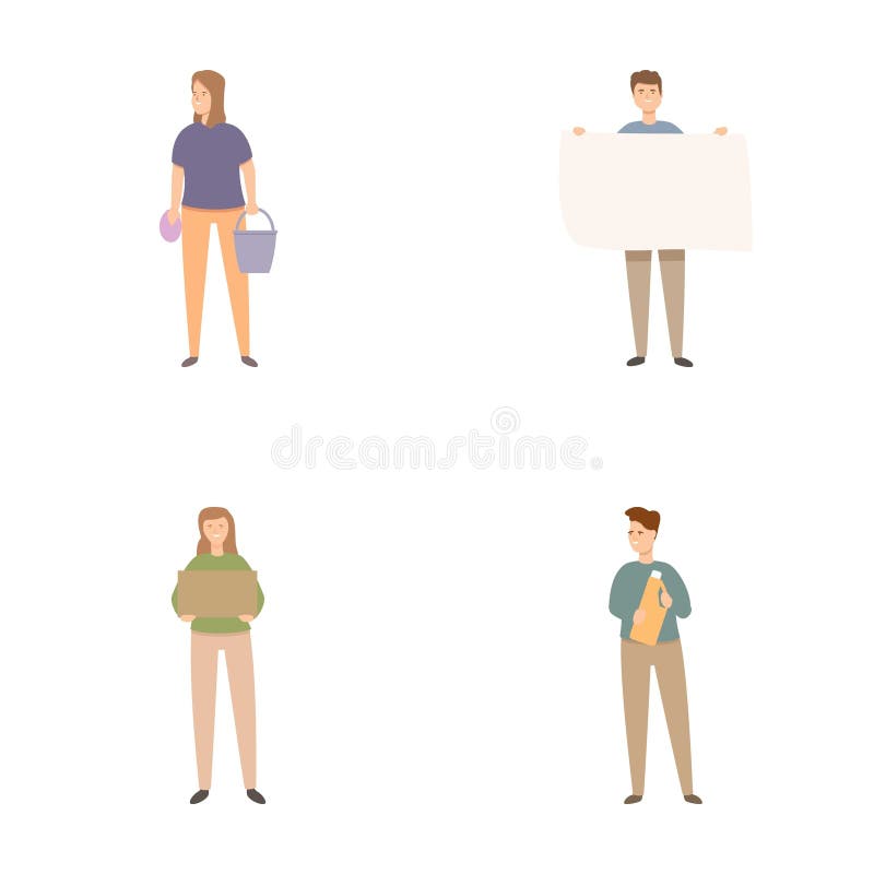 Set of Casual People Holding Various Objects Stock Vector ...