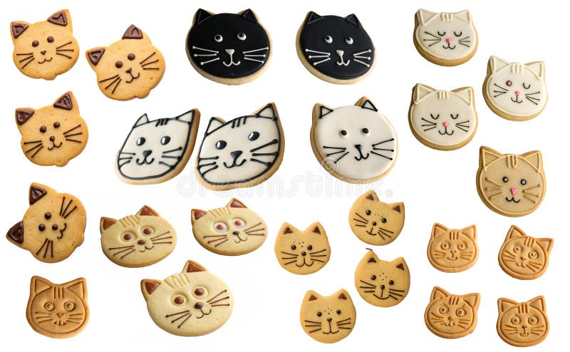 Set Cat Face Shaped Cookies White Background Stock Photos - Free ...