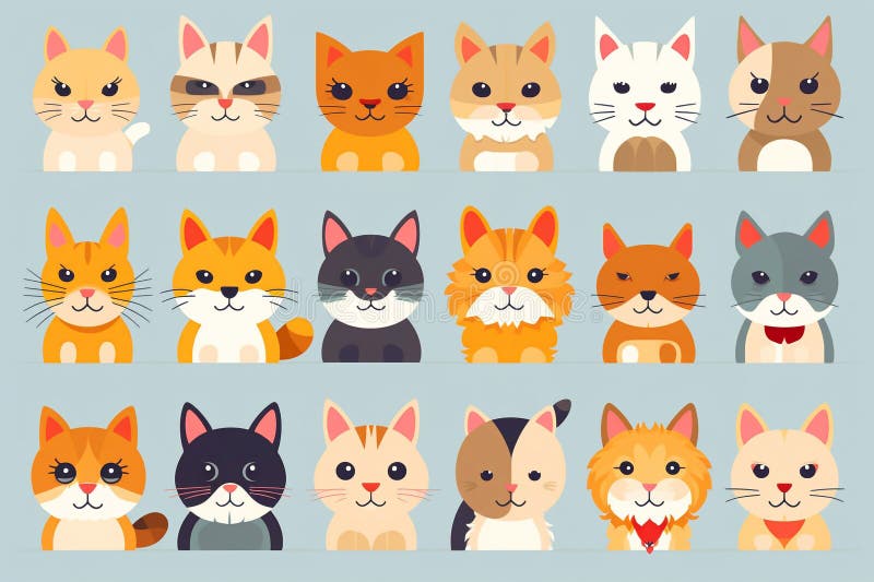 Set of Cat Faces. Little Kittens Collection Stock Illustration ...