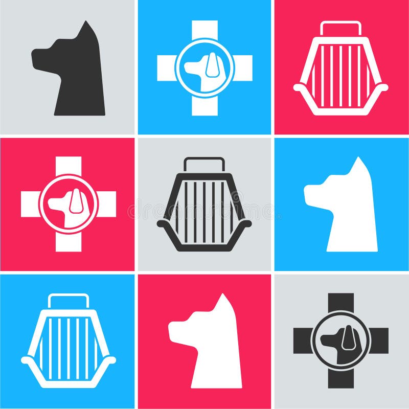 Set Cat, Veterinary Clinic Symbol and Pet Carry Case Icon. Vector Stock ...