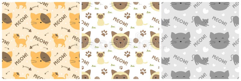 Set of Cats Animals Seamless Pattern Design with Cat Element in ...