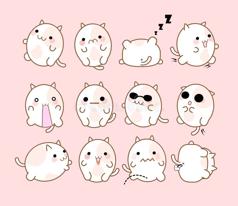 Set 12 Cats With Different Emotions Handmade Cute Emoticon Cat Stock