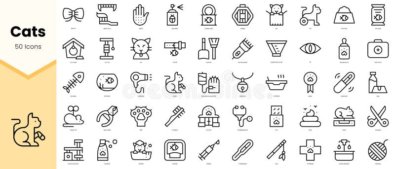 Set of Cats Icons. Simple Line Art Style Icons Pack Stock Vector ...