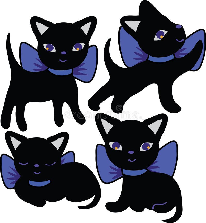 Set of Cats Silhouettes Cartoon Stock Vector - Illustration of animal ...