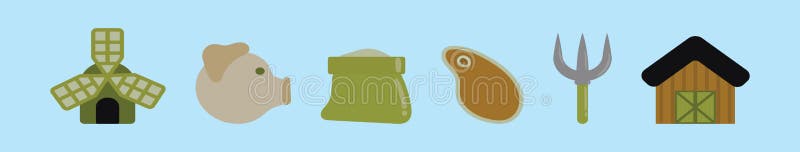 Set of Cattle Raising Cartoon Icon Design Template with Various Models ...