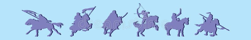 Set of Cavalry Cartoon Icon Design Template with Various Models. Vector ...