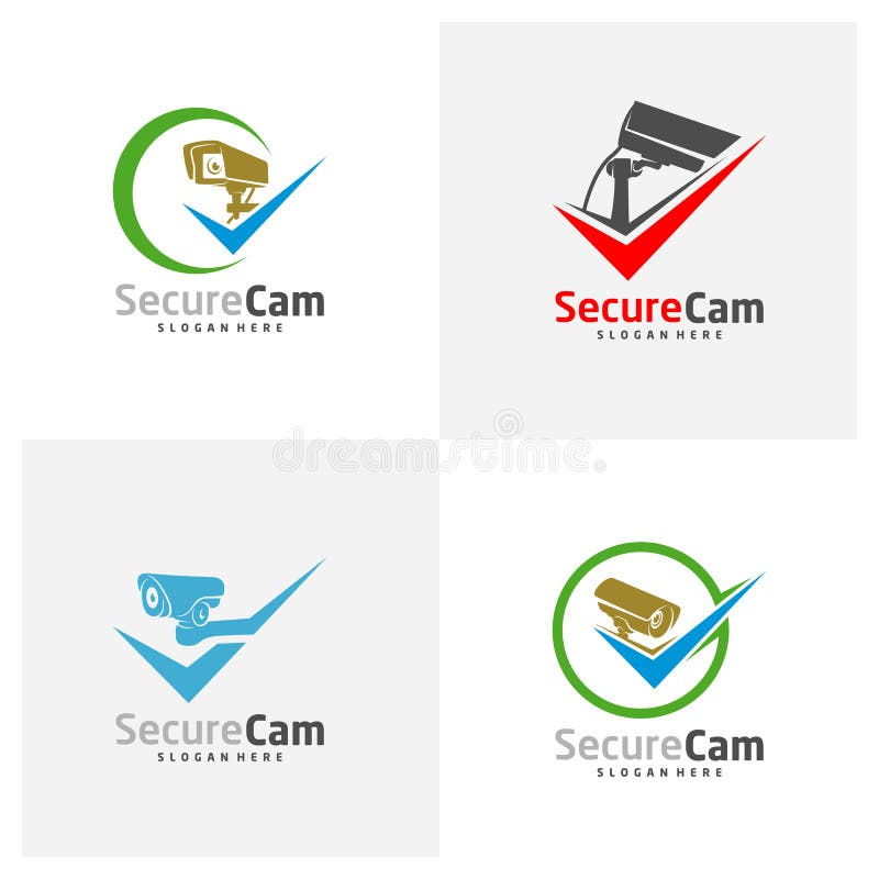 Set of CCTV Camera with Check Icon Logo Design Vector Template, Concept ...