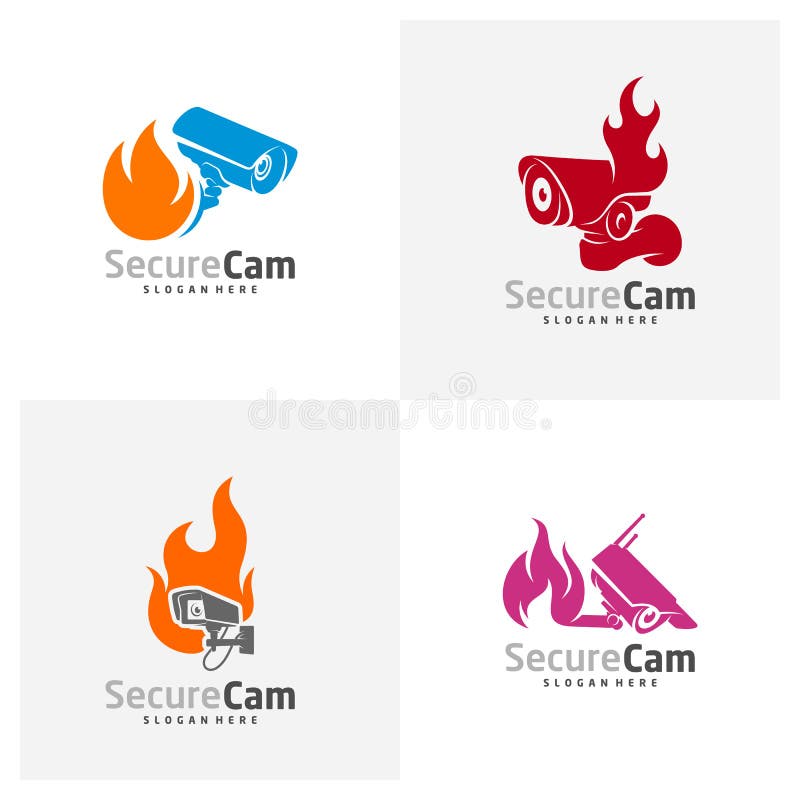Set of CCTV Camera with Fire Icon Logo Design Vector Template, Concept ...