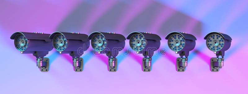 Set of Cctv Cameras in Neon Purple Lighting Stock Illustration ...