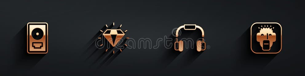 Set CD Disk Award in Frame, Diamond, Headphones and Rapper Icon with ...