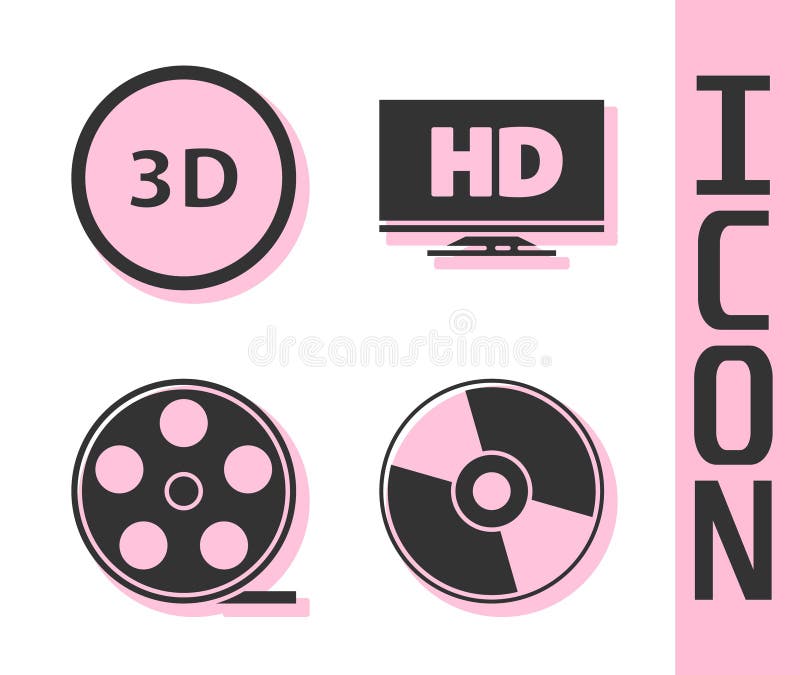 Set CD or DVD Disk, 3D Word, Film Reel and Smart Display with HD Video ...