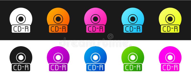 Set CD or DVD Disk Icon Isolated on Black and White Background. Compact ...