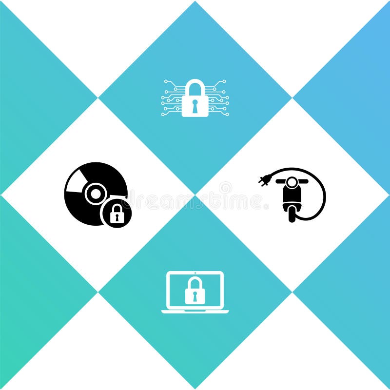 Set CD or DVD Disk with Lock, Laptop and, Cyber Security and Electric ...