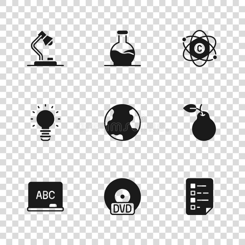 Set CD or DVD Disk, Pear, Clipboard with Checklist, Earth Globe, Atom ...