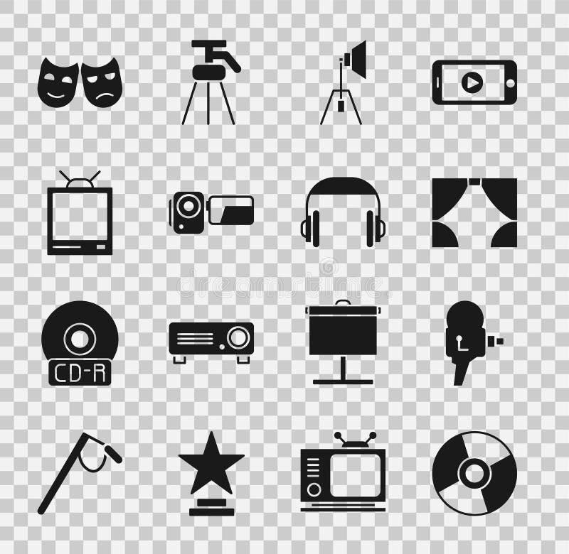 Set CD or DVD Disk, Retro Cinema Camera, Curtain, Movie Spotlight ... Set CD or DVD Disk, Retro Cinema Camera, Curtain, Movie Spotlight ...