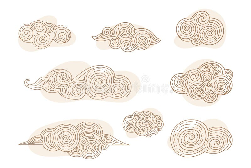 Set of Celestial Abstract Line Art Clouds Vector Illustration Stock Illustration - Illustration ...