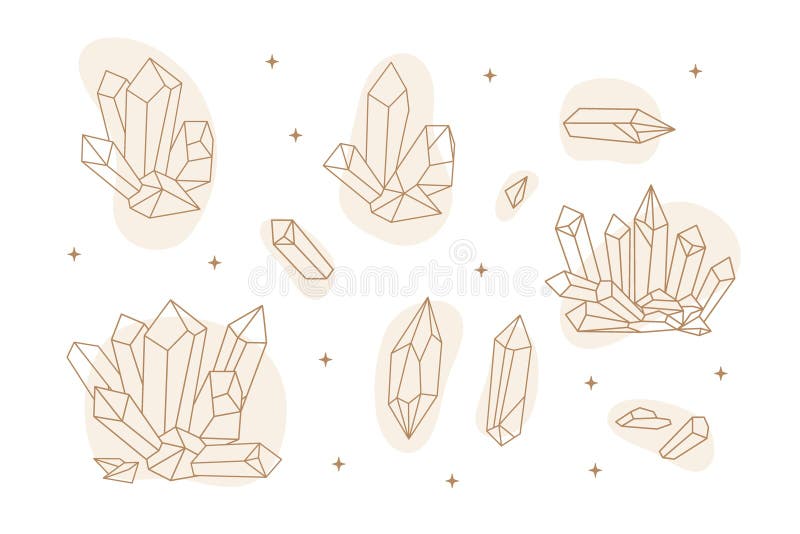 Set of Celestial Abstract Line Art Crystals Vector Vector Illustration ...