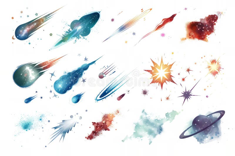 Set of Celestial Effects, Such As Comets, Shooting Stars, and Nebulae ...