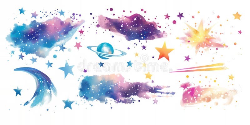 Set of Celestial Effects, Such As Comets, Shooting Stars, and Nebulae ...