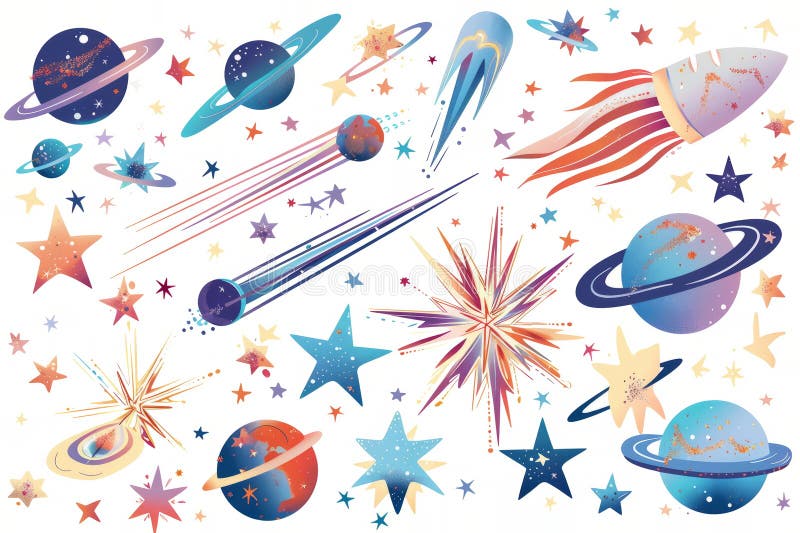 Set of Celestial Effects, Such As Comets, Shooting Stars, and Nebulae ...