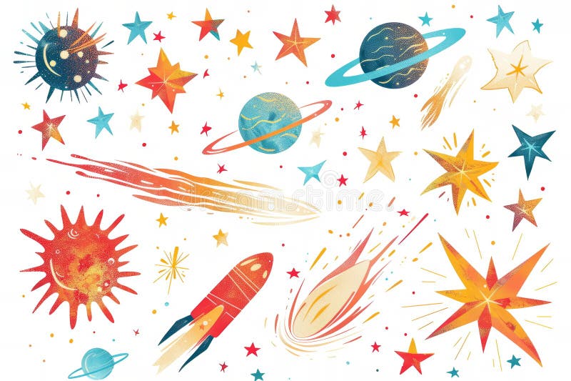 Set of Celestial Effects, Such As Comets, Shooting Stars, and Nebulae ...